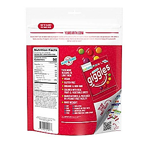 YumEarth Organic Giggles Chewy Candy - Allergy Friendly (Top 9 Free), No Artificial Dyes or Flavors, Non GMO, Gluten Free, Vegan - Individually Wrapped Fruity Snack Packs - 0.5 Ounce (Pack of 10)
