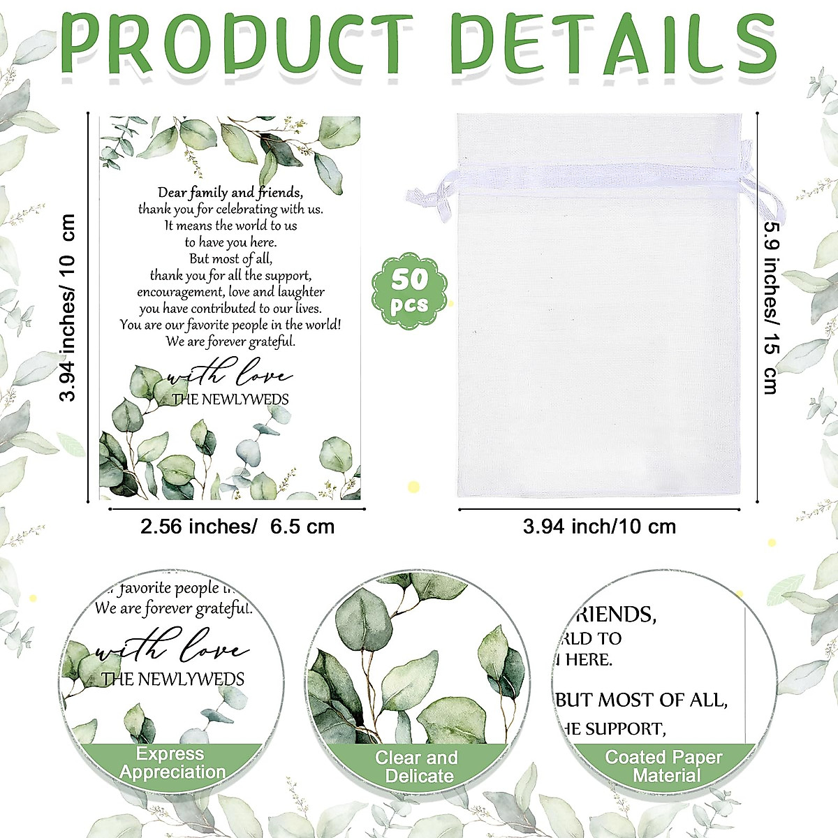 Uiifan Short Glasses Wedding Favors for Guests Acrylic Clear Plastic Shot Glass Wedding Shot Glass with Card Organza Bag Wedding Party Favors Thank You Gifts for Friends Family Bridal Shower(50 Sets)