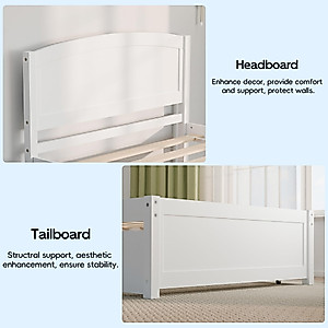 TOLEAD Daybed with Trundle, Twin Size Pull Out Bed, Solid Wood Extendable Day Bed with Trundle Bed Twin, Include Slat Support (White, Trundle)