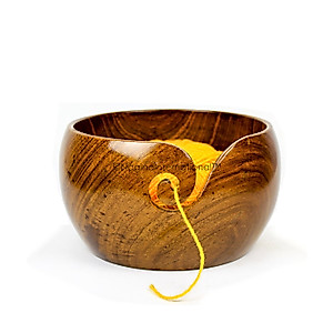 Nagina International Dark Rich Deep Wood Crafted Premium Polished Yarn Storage Bowl with Spiral Yarn Dispenser