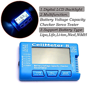 RC CellMeter 8 Digital 1S-8S Battery Capacity Checker Battery Voltage Tester LCD Backlight for LiPo Life Li-ion NiMH Nicd