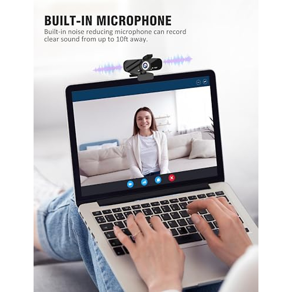 Full HD Webcam with Built-in Microphone and Rotatable Tripod, 1080P Video and Wide Angle Camera, Privacy Cover, for Desktop PC or Laptop Computer (Webcam with USB Cable)