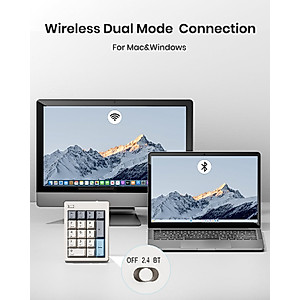 Kisnt Wireless Mechanical Number Pad, Bluetooth 5.0&2.4G Wireless Dual Mode Hot Swappable Numeric Keypad,17 Keys Gasket Numpad, Ten-Key with PBT Keycaps for Laptop/PC/TKL Keyboards(Linear Switch)