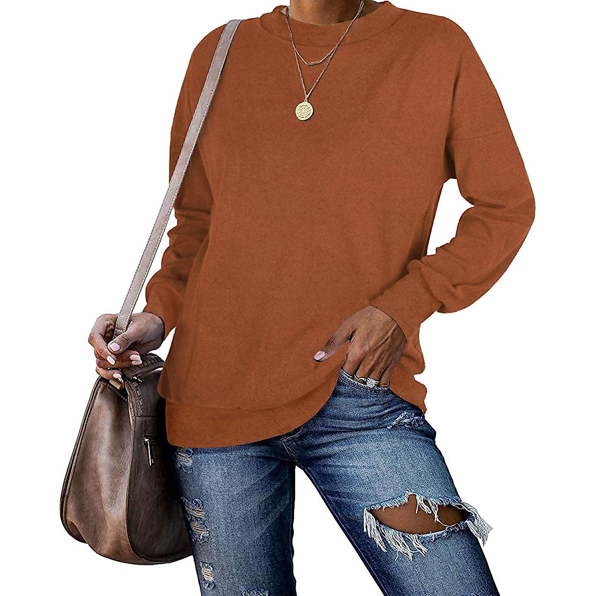 PLMOKEN Plus Size Sweatshirts for Women Casual Long Sleeve Tunic Tops for Leggings for Women(Caramel2,3XL)