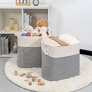 Laughbird Tall Storage Bins Rectangle Basket Cotton Extra Large Toy Storage Hamper Rectangular with Handles,Decorative Blanket Laundry Basket for Living room,Dog Baskets Large Basket for Toys 2 pack