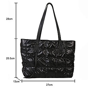 JQWYGB Puffer Tote Bag for Women - Large Puffy Tote Bag Purse Soft Padded Cotton Quilted Crossbody Bags Handbags for Travel Shoping (C Black)