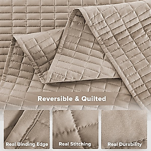 Comfort Spaces Kienna Quilt Set-Luxury Double Sided Stitching Design Summer Blanket, Lightweight, Soft, All Season Bedding Layer, Matching Sham, Taupe, Coverlet Full/Queen(90"x90") 3 Piece