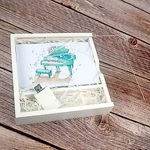 LONMAIX White Wooden USB Flash Drive 16GB and a Transparent Cover Wooden Box for Weddings, Photography, Couple (170MM*170MM*35MM)