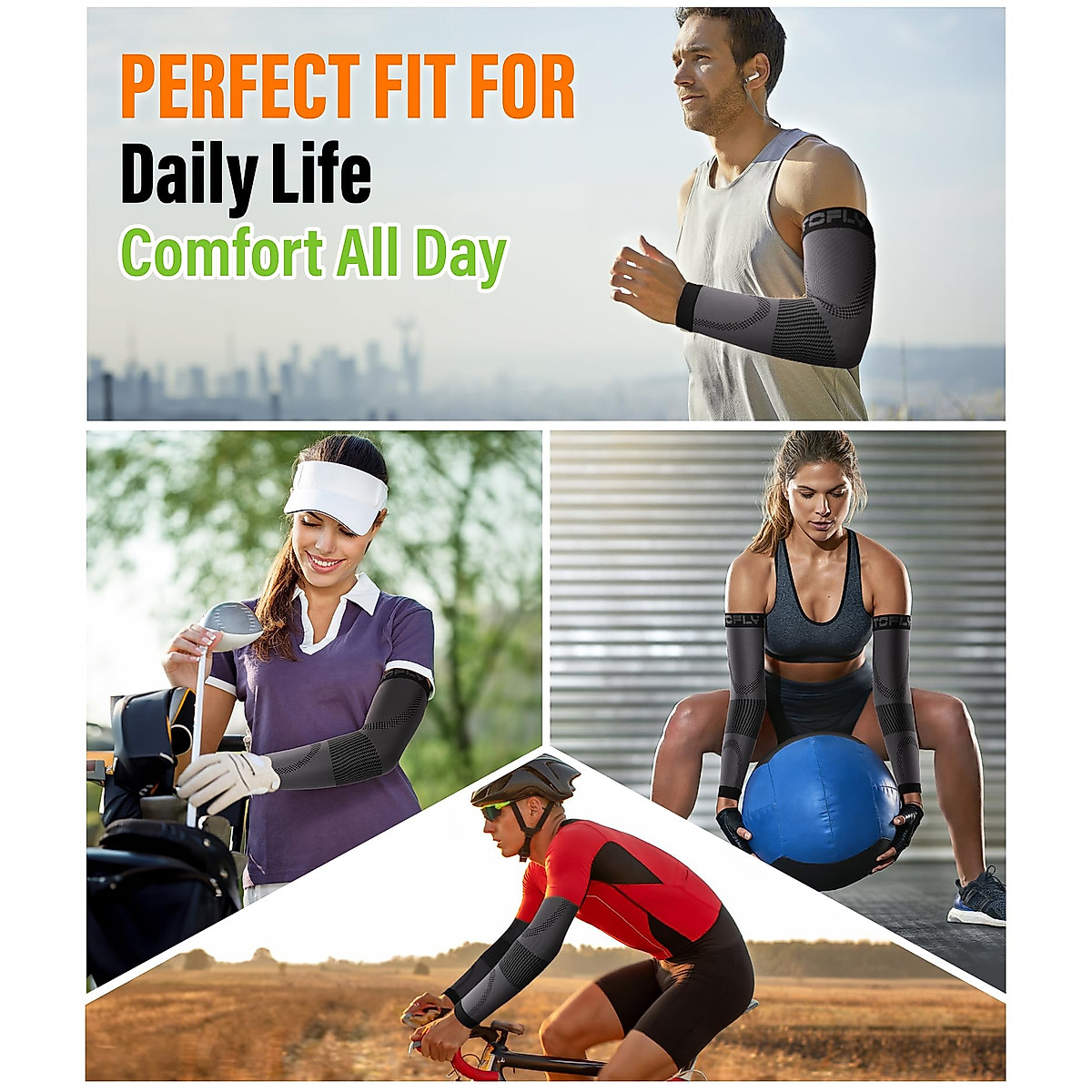 TOFLY Compression Arm Sleeves Elbow Braces for Men & Women (1 Pair), 20-30 mmHg Graduated Compression Arm Braces Support for Tennis Elbow, Tendonitis, Lymphedema, Arthritis, Edema, Workouts, Black L