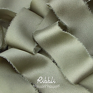 Ribbli Dusty Sage Green Silk Satin Ribbon 1.5 Inch x 30 Yard Handmade Frayed Chiffon Dusty Sage Ribbon for Gift Wrapping Wedding Invitations Bridal Bouquets Home Decor