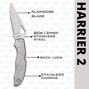 Spyderco Harrier 2 Knife with 3.39" 8Cr13MoV Steel Blade and Durable Stainless Steel Handle - PlainEdge - BY01P2
