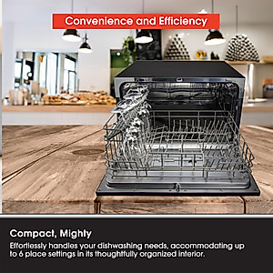 Magic Chef Countertop Standard Portable Dishwasher with Electronic Controls and Organized Interior for Kitchen Small Appliances, Black