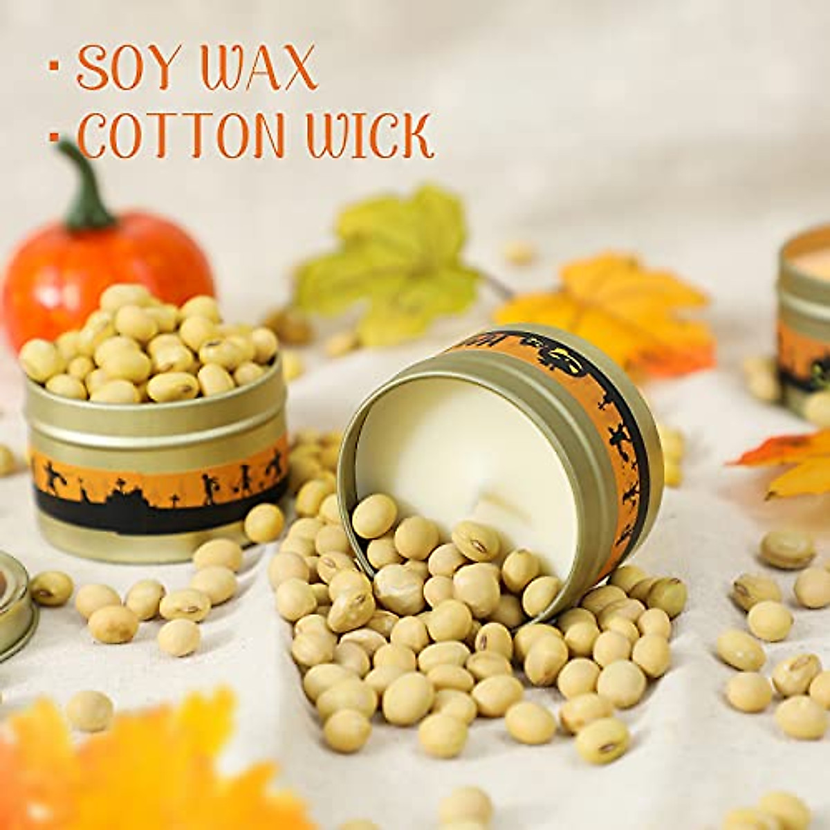 Scented Candles, Halloween Decorations, Halloween Candles for Home Scented, Pumpkin Candle Set, Soy Wax Candles Gift Set for Halloween Night Party (4 x 2.5 oz) Valentines Day Gifts for Her