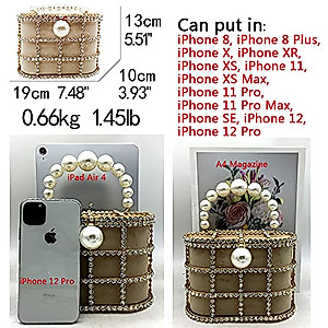 DDQYYSPP Synthetic Pearl Top-Handle Women Metal Bucket Bag Crystal Evening Purses and Clutches Formal Wedding Handbags