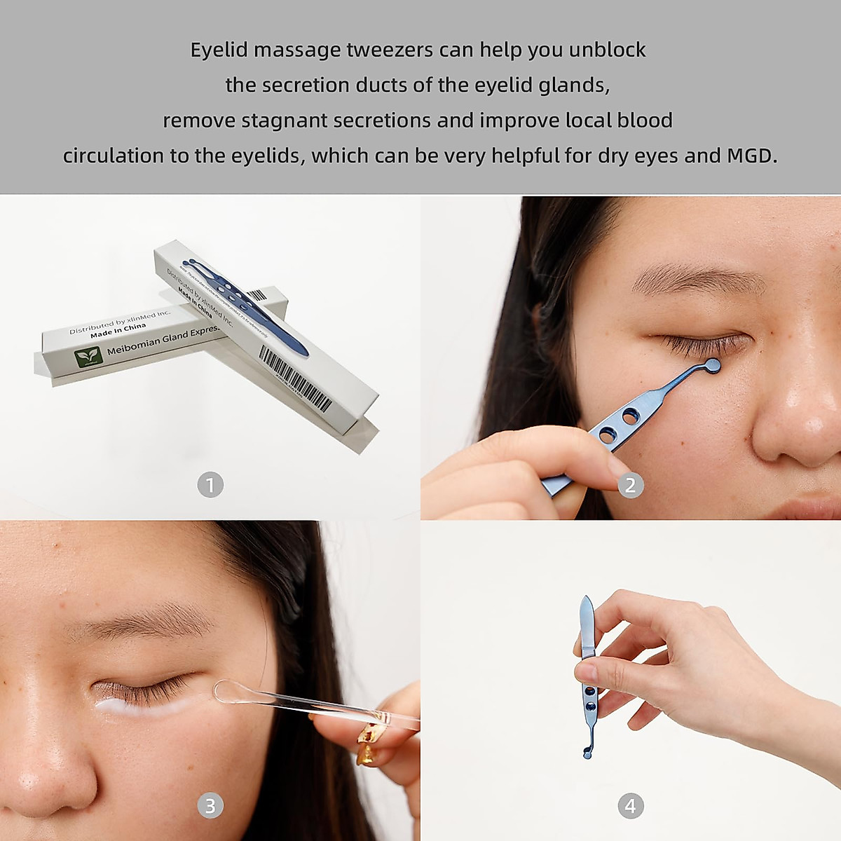 Meibomian Gland Expressor Dry Eye Relief Eyelid Gland Care Clean Tools Kit Eye Stye Treatment Chalazion Remover Meibomian Gland Forceps Titanium Alloy Eyelid Massage Tweezers (Sterile)