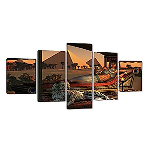 An Sexy Ancient Egyptian Lady and a Tame Cheetah Artwork Ancient Egypt Beauty and Pyramid Framed Ready to Hang-50 Wx24 H