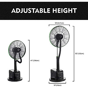 Simple Deluxe 18 Inch Misting fan Adjustable height Oscillating Cooling Pedestal fan with Remote Control, Ideal for Backyards, Patios and More, Black