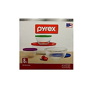 Pyrex 8-piece 100 Years Glass Mixing Bowl Set (Limited Edition) - Assorted Colors Lids