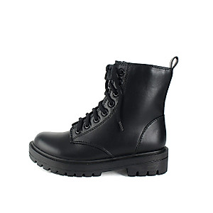 Soda FIRM - Lug Sole Combat Ankle Bootie Lace up w/Side Zipper (Black, numeric_7_point_5
