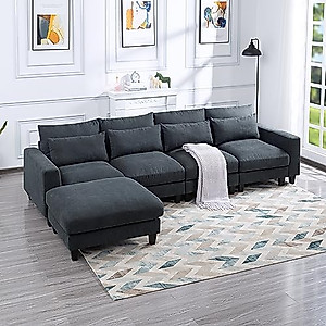 Lepfun Oversized Fabric Set, Extra Large L Shaped Reversible Chaise Sectional Couch, 124.4” Width, 4 Seat Modular Sofa with Storage Ottaman, Dark Grey