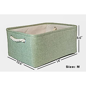 HARMOSO Collapsible Storage Basket (14Lx10.6Wx6.6H) Decorative Storage Bins with Handles Canvas Storage Baskets for Shelves Gift baskets organizing Toys Clothes Books baskets (Green,3Pack)