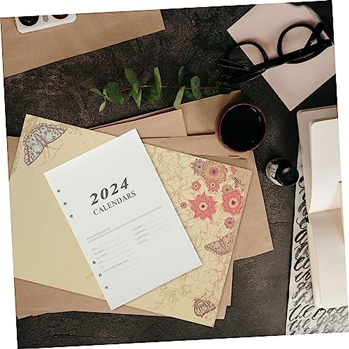 NUOBESTY 2pcs 2024 English Agenda Book inside Page A5 Pocket Notebook Pocket Notepad Daily Planner 2023-2024 Daily Planner 2024 Blank Notebook White Accessories Office Portable Paper