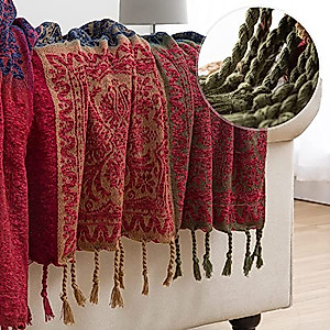 VEYING Boho Throw Blankets,Bohemian Bed Throws,Chenille Tassels Throw Blanket for Couch Sofa,Chair Bed，Hippie Room Decor,Hippie,Indian Throw Blankets (Red Navy Yellow 60x75)