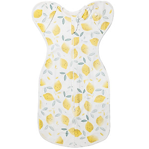 ANYEDDE Baby Swaddle Transition Bag, Baby Transition Swaddle Sleep Sack, Cuff Removable Arms Up Design, Transitions to Arms-Free Wearable Blankets with 2-Way Zipper, Smile & Lemon (3-6 Month)