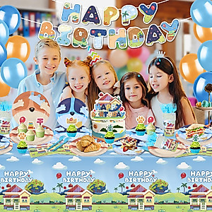Blue Dog Birthday Party Supplies Serve 20 Guests, Blue Party Decoration Tableware with Blush Nude Orange Blue Balloons, Birthday Banners, Tablecloth, Plates, Napkins, Cups, Forks, Cake Toppers