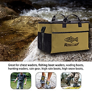Riverruns Fishing Hunting Wader Bag with Vented Mesh, Waders Boots Bag, Fly Fishing Storage Bag for Fishing, Hiking, Camping (Khaki, XLarge 108L)
