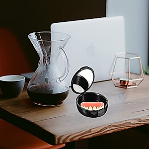 EXCEART Denture Bath Box Cup Box Holder Storage Soak Container Fake Teeth Storage Case Teeth Retainer Storage Container with Mirror for Travel Cleaning Black