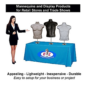 4-Pack Male Mannequin Torso, Dress Form Hollow Back Body Tshirt Display, w/Stand for Counter by EZ-Mannequins for Craft Shows, Photos or Design, Easy to Assemble and Store, S-M Clothing Sizes, White.