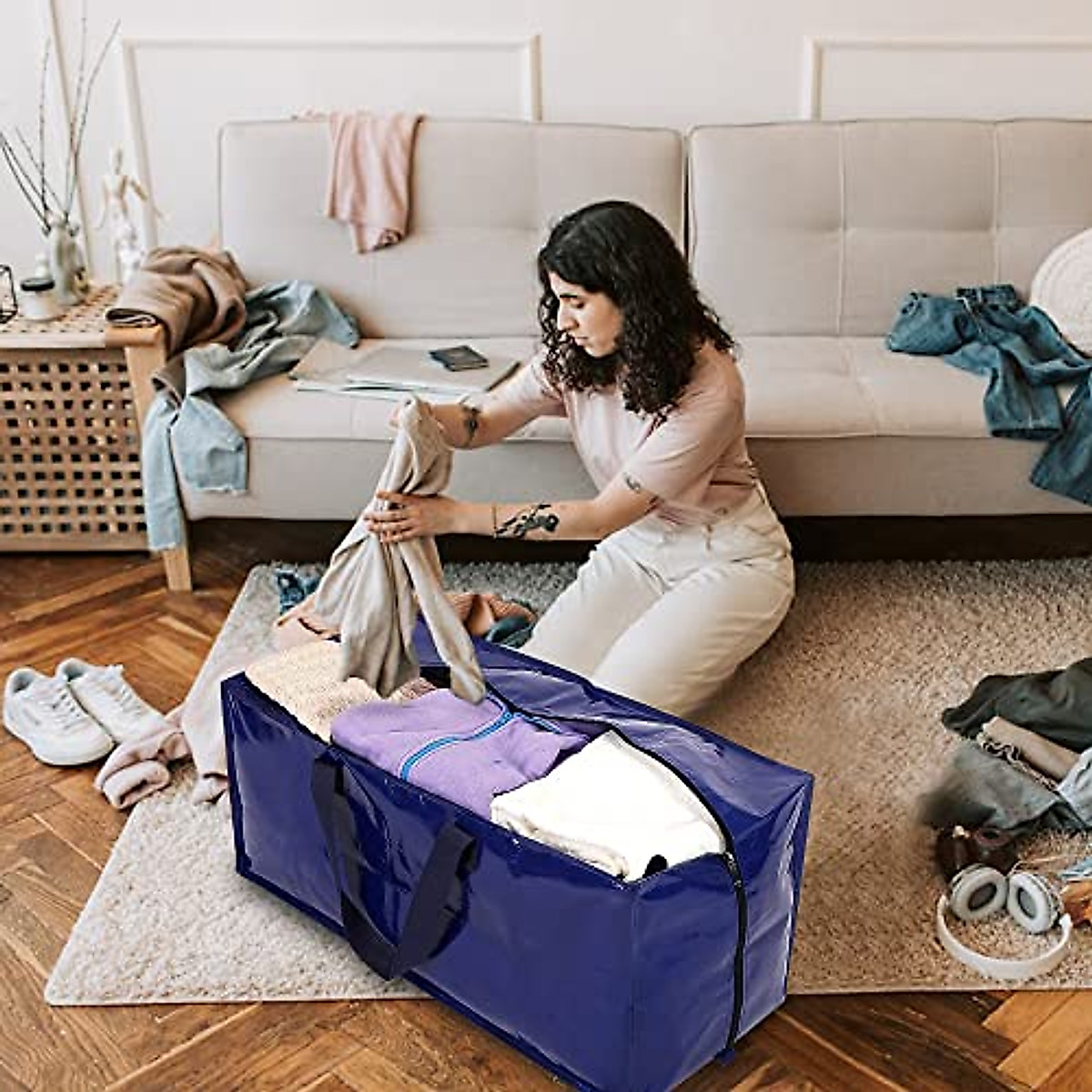 Moving Bags, Storage Totes with Reinforced Handles, Heavy Duty Moving Bag for Clothing Blanket Storage, Moving, Acting as a Dorm College Moving Supply Box, Space Saving Storage Bags, 4 Pac