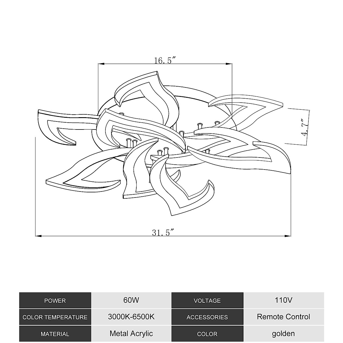MEIXISUE LED Ceiling Light Gold Dimmable Close to Ceiling Lamp with Remote Control for Living Room,Bedroom,Kitchen,W31.5