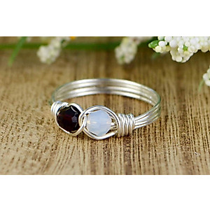 Any Two Crystals Birthstones Infinity Symbol Ring in Sterling Silver or 14kt Yellow or Rose Gold Filled Handmade Wire Wrapped Ring- Made to size 4-14