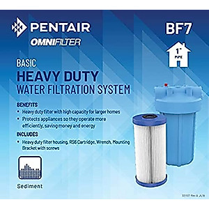 Pentair OMNIFilter BF7 Water Filtration System, 10" Basic Whole House Heavy Duty Filtration System, Includes 10" Blue Heavy Duty Housing, RS6 Sediment Reduction Cartridge and All Tools, 3 Piece Set