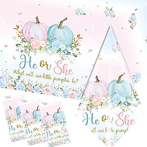 3Pcs Fall Tablecloth Decoration - He or She Gender Reveal Tablecloth Fall Floral Pumpkin Disposable Table Cover Fall Theme Baby Shower Party Supplies for Birthday,Thanksgiving Party Decoration