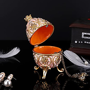 ELLDOO Faberge Egg Style Trinket Box, Enameled Jewelry Box Unique Decorative Metal Box Classic Ornaments Gift for Home Decor, Beige