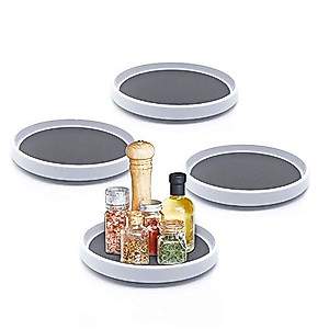 COMELYJEWEL 4pcs/pack Inner 9-inch Lazy Susan Kitchen Pantry Spice Rack Fridge Holder White Grey Non Skid Turntable Cans Cabinet Under Sink Organizer