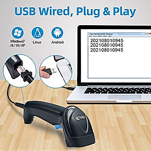 OBZ 2D Barcode Scanner for Computers, USB Wired 1D 2D QR Code Scanner, Automatic Handheld Bar Code Reader with USB Cable for Retail Store, Library, Warehouse, Express, POS and Computer Plug and Play