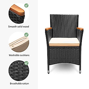 Flamaker 5 Piece Patio Dining Set Outdoor Acacia Wood Table and Chairs with Soft Cushions Wicker Patio Furniture for Deck, Backyard, Garden