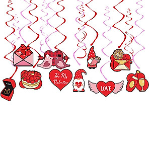 Valentines Day Decoration Kit 2pcs Valentines Day Banner 14pcs Hanging Swirls Valentines Day Decor for Valentine's Day Supplies Wedding Party Decorations