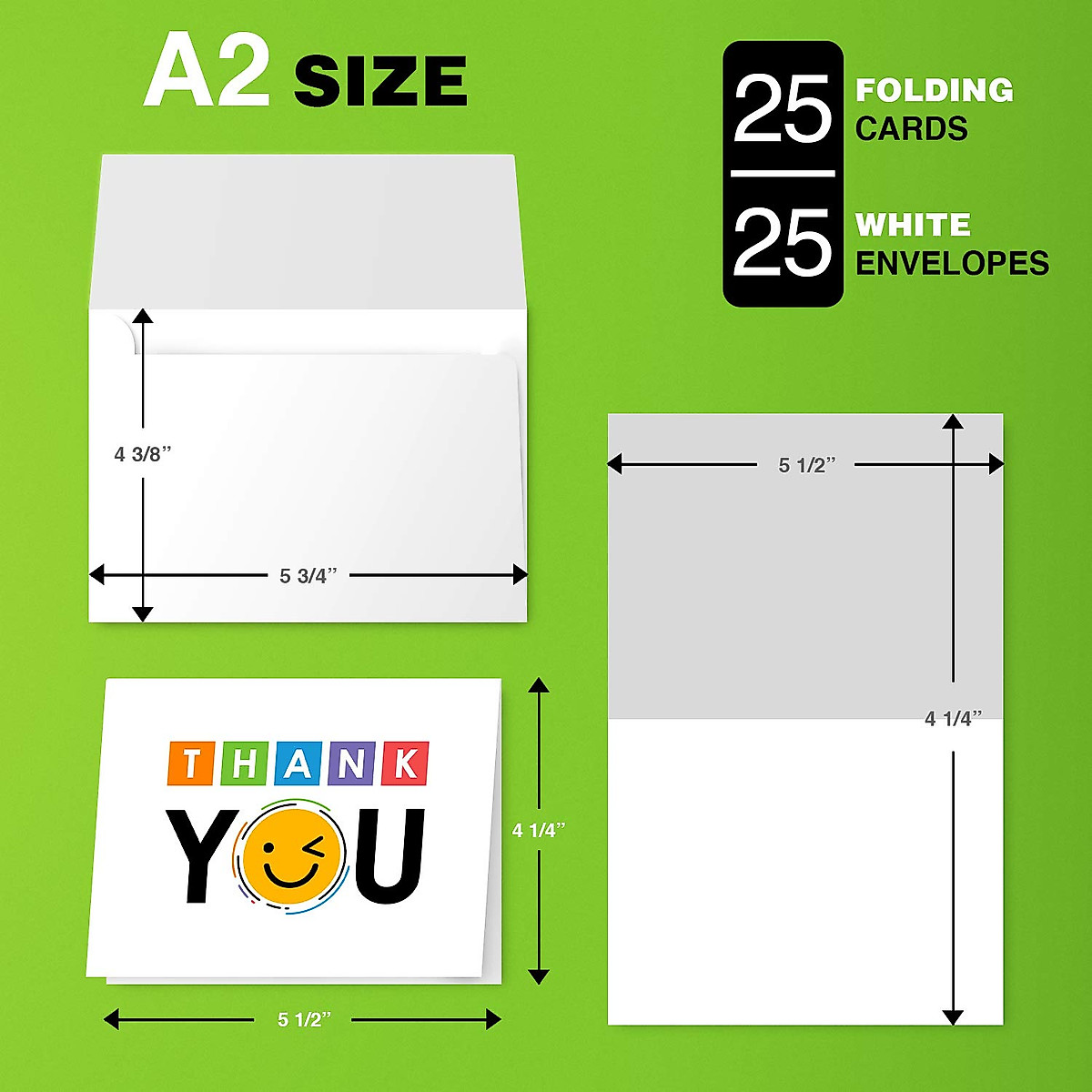 Emoji Thank You Cards, Nice Classic and funny Fold Over Greetings for Christmas, Holidays, Baby Shower, Graduation, Anniversaries, etc. – Blank White Interior | 4.25 x 5.5” | 25 per Pack
