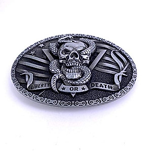LAXPICOL Punk Gothic Western Cowboy Skull Snake Belt Buckle For Men Grey Tone