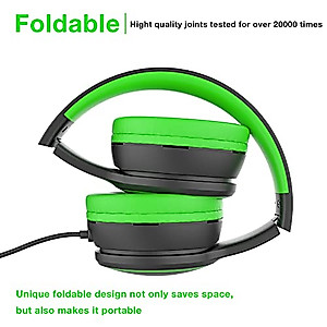rockpapa E9W On-Ear Headphones with Microphone, Folding Wired Headphones with Mic & 5FT No-Tangle Cord, Portable Stereo Headphones for School Smartphone Computer Tablet Travel Black Green