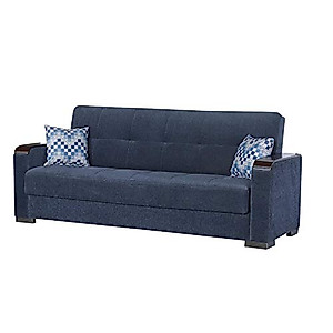 BEYAN Zurich Modern Upholstered Tufted Sleeper Sofa with Storage, 89", Blue