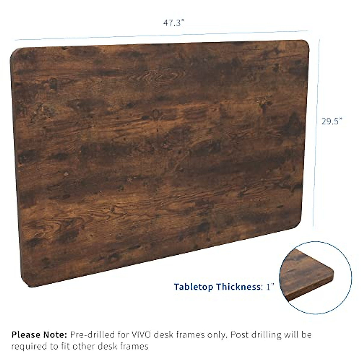 VIVO Universal 48 x 30 inch Solid One-Piece Table Top for Standard and Sit to Stand Height Adjustable Home and Office Desk Frames, Rustic Vintage Brown, DESK-TOP48-30N