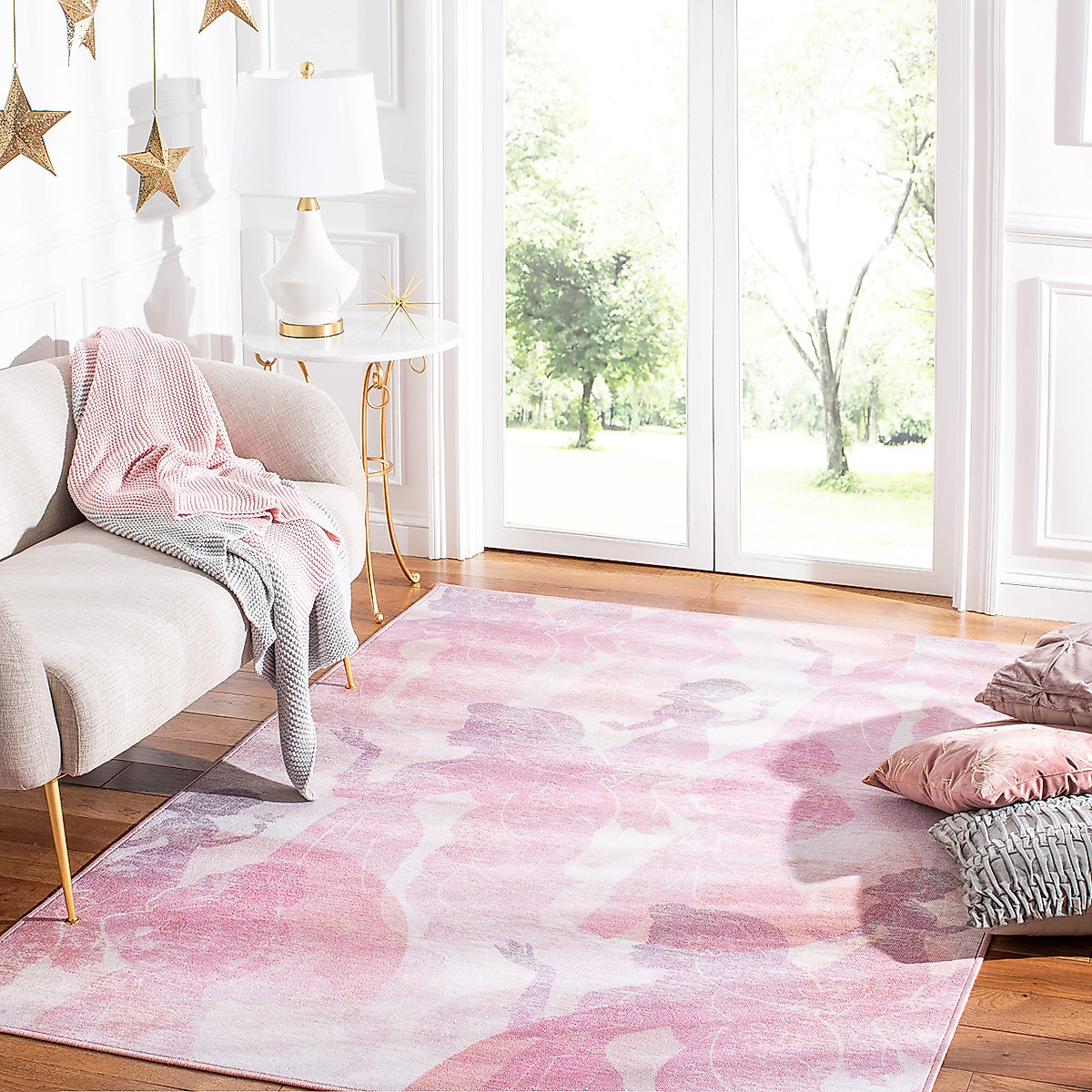 SAFAVIEH Disney Princess Collection Machine Washable Slip Resistant 3' 3" x 5' 3" Pink/Purple Assurance Kids Bedroom Nursery Playroom Area Rug