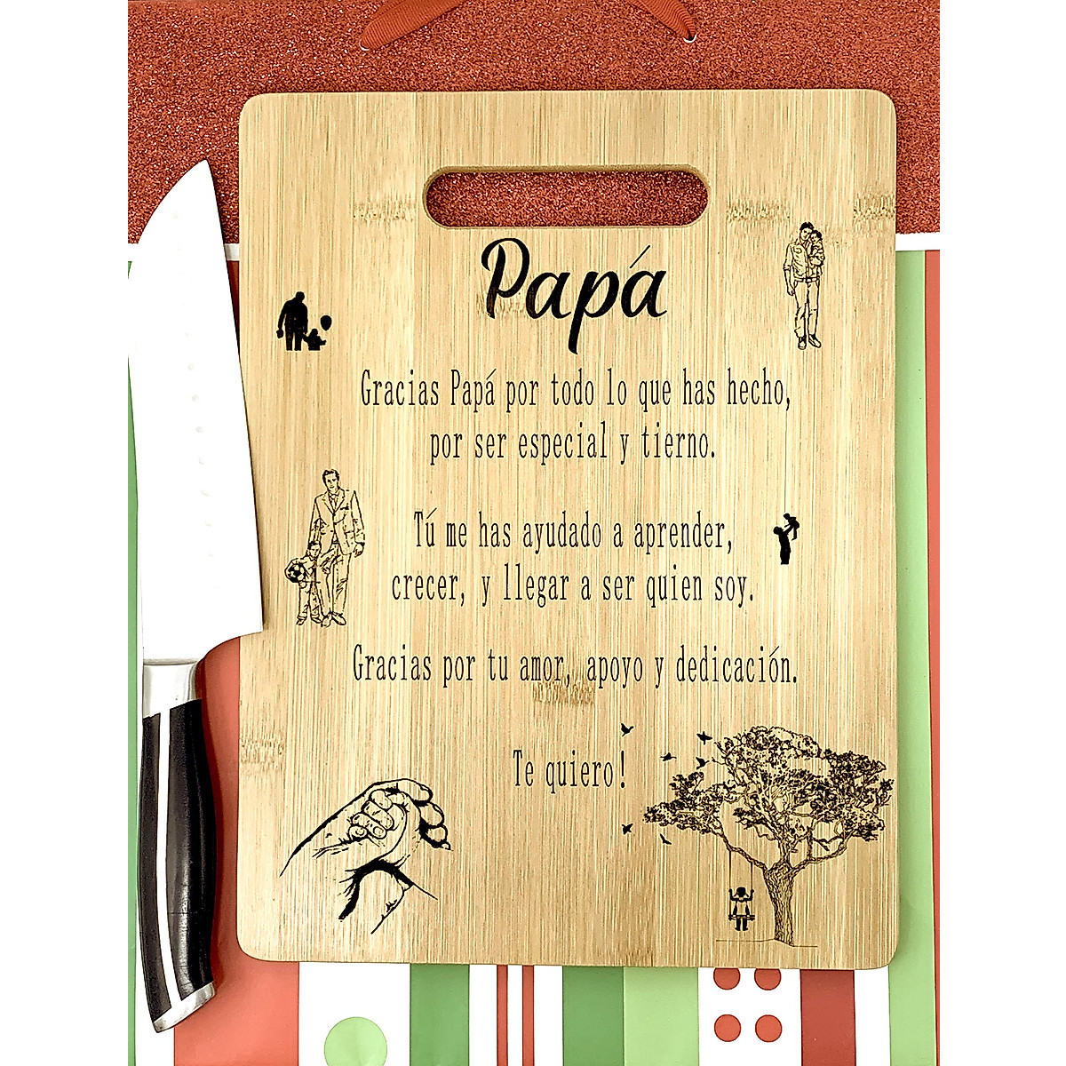 Regalo para papá: tabla de cortar de bambú grabada (22 x 30 cm) Gift for Dad-Engraved bamboo cutting board 9"x12"