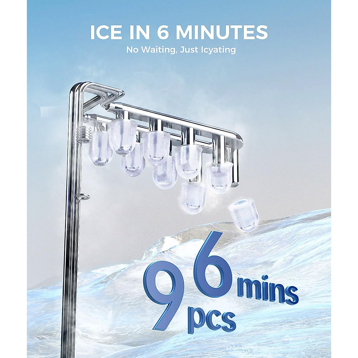 ecozy Countertop Ice Maker, Portable Ice Maker with Self-Cleaning, 9 Bullet Ice Cubes in 6 Mins, 26lbs/24Hrs, Ice Maker Machine with Ice Bags, Handle, Standing Scoop and Basket, Black